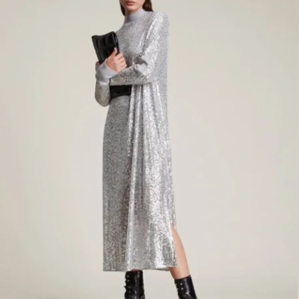 All Saints Juela Silver Sequin Dress - Gem